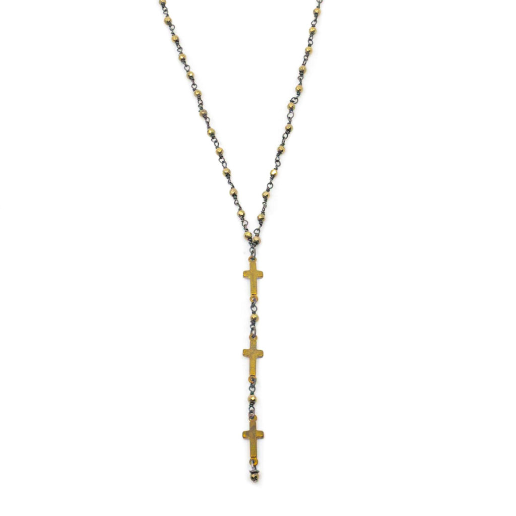 PYRITE CROSS Y NECKLACE - Bella Rose Jewelry